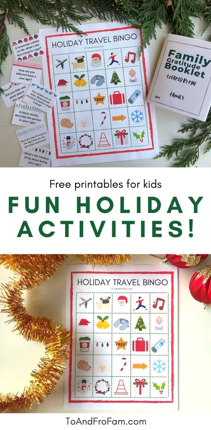 Fun holiday conversation starters, Bingo cards + gratitude book printables